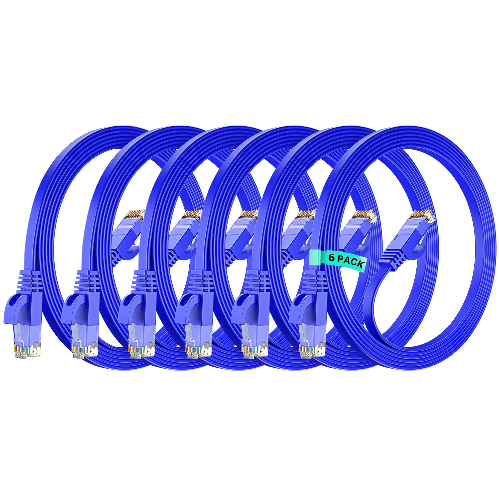 Cat6 Ethernet Cable 10ft, 6-Pack Blue - Flat High-Speed Network Cables ...