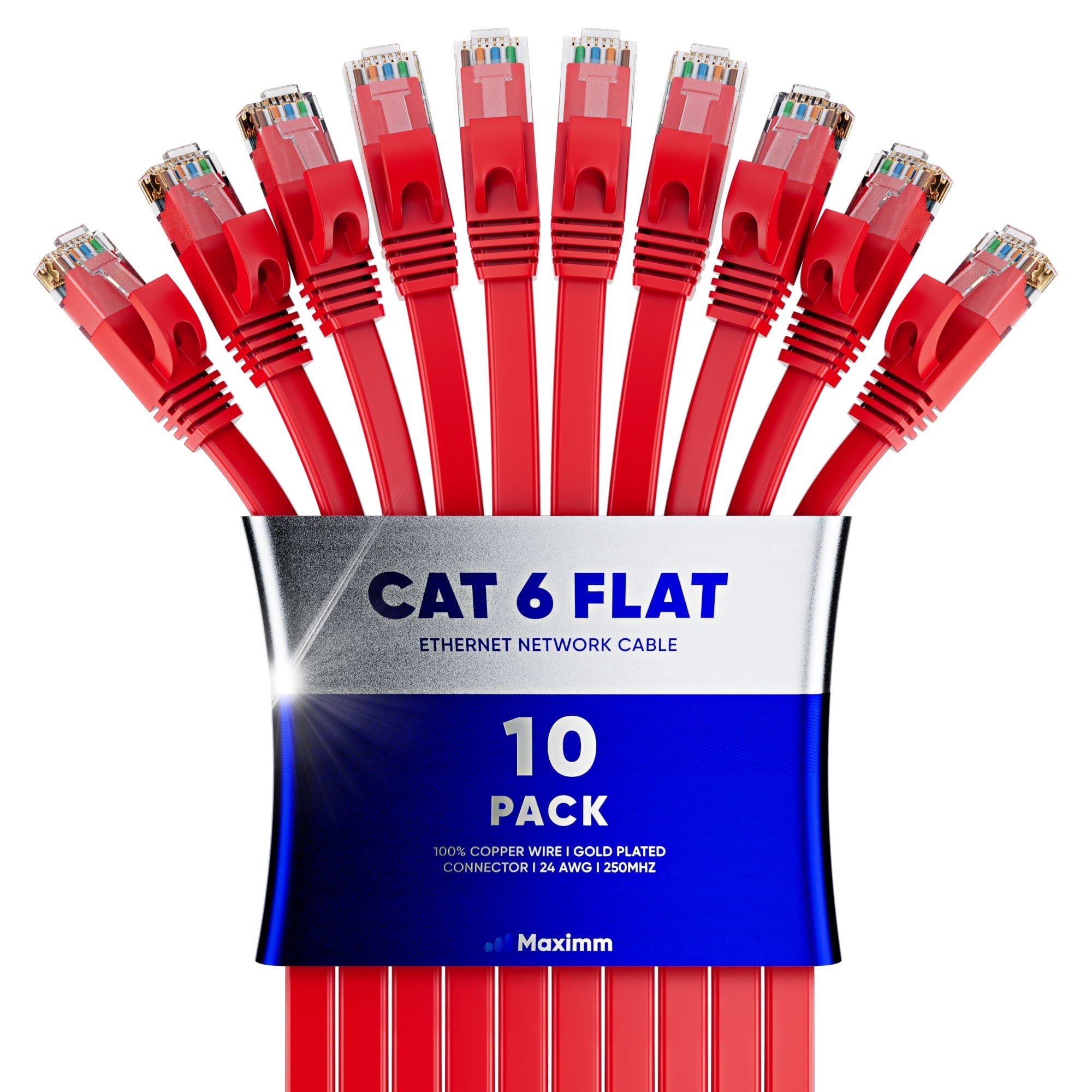Cat6 Ethernet Cable 12ft, 10-Pack Red - Flat High-Speed Network Cables ...