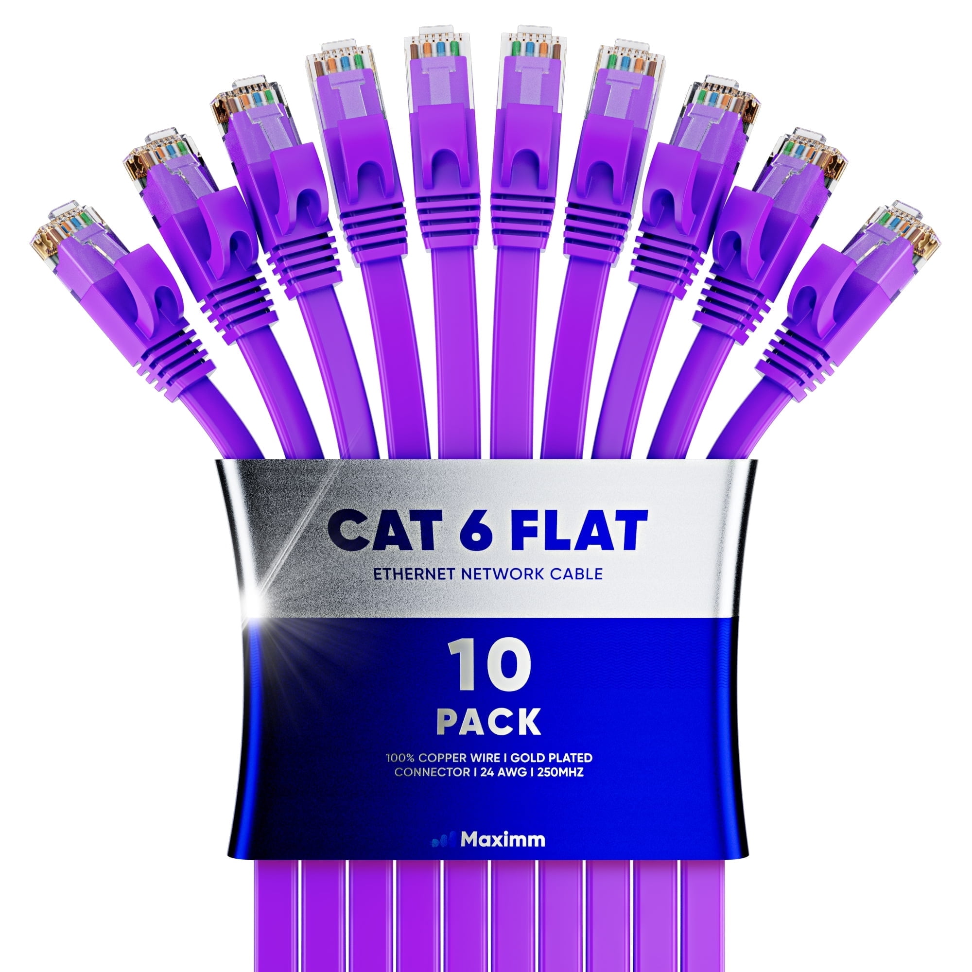 Cat6 Ethernet Cable 25ft, 10-Pack Purple - Flat High-Speed Network ...