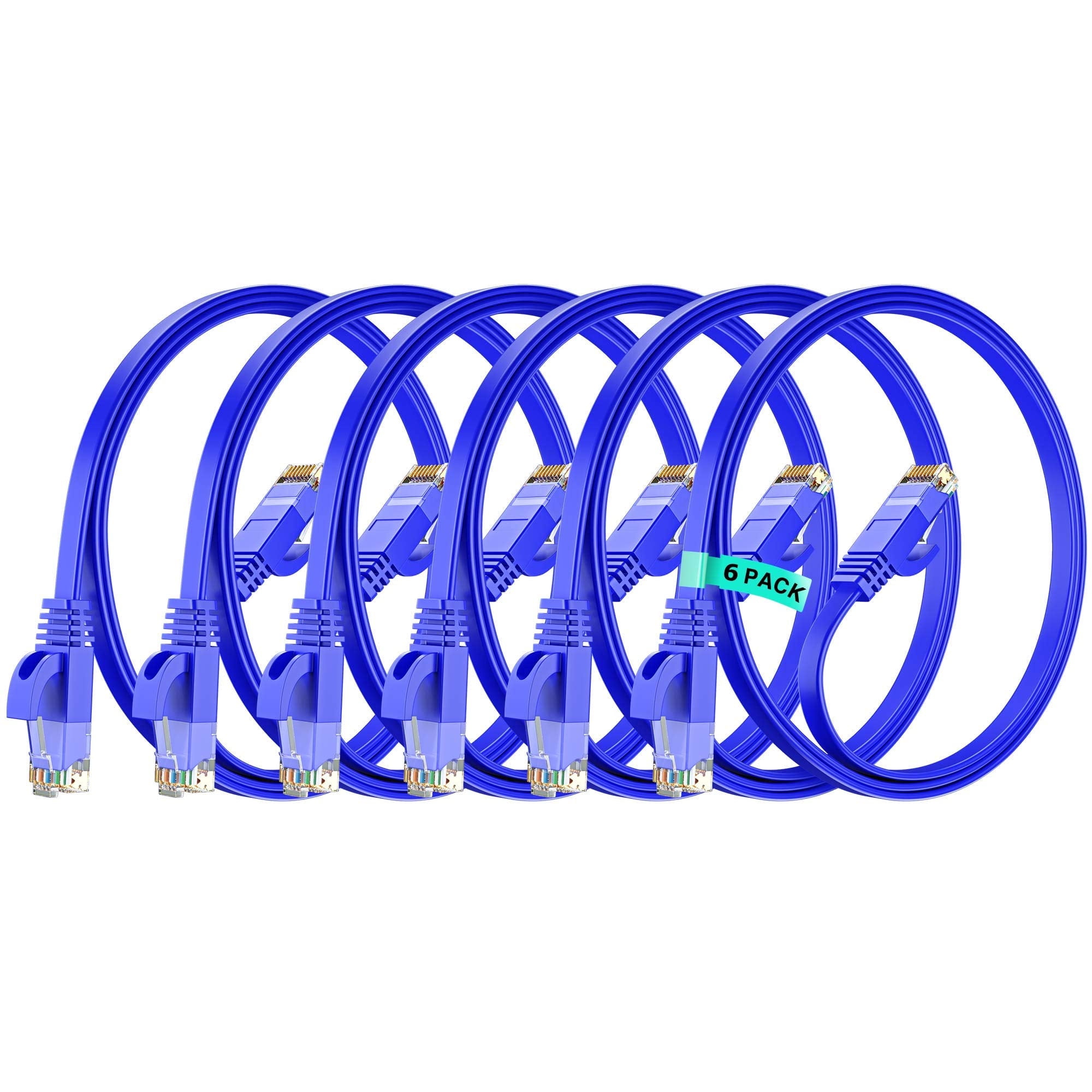Cat6 Ethernet Cable 3ft, 6-Pack Blue - Flat High-Speed Network Cables ...