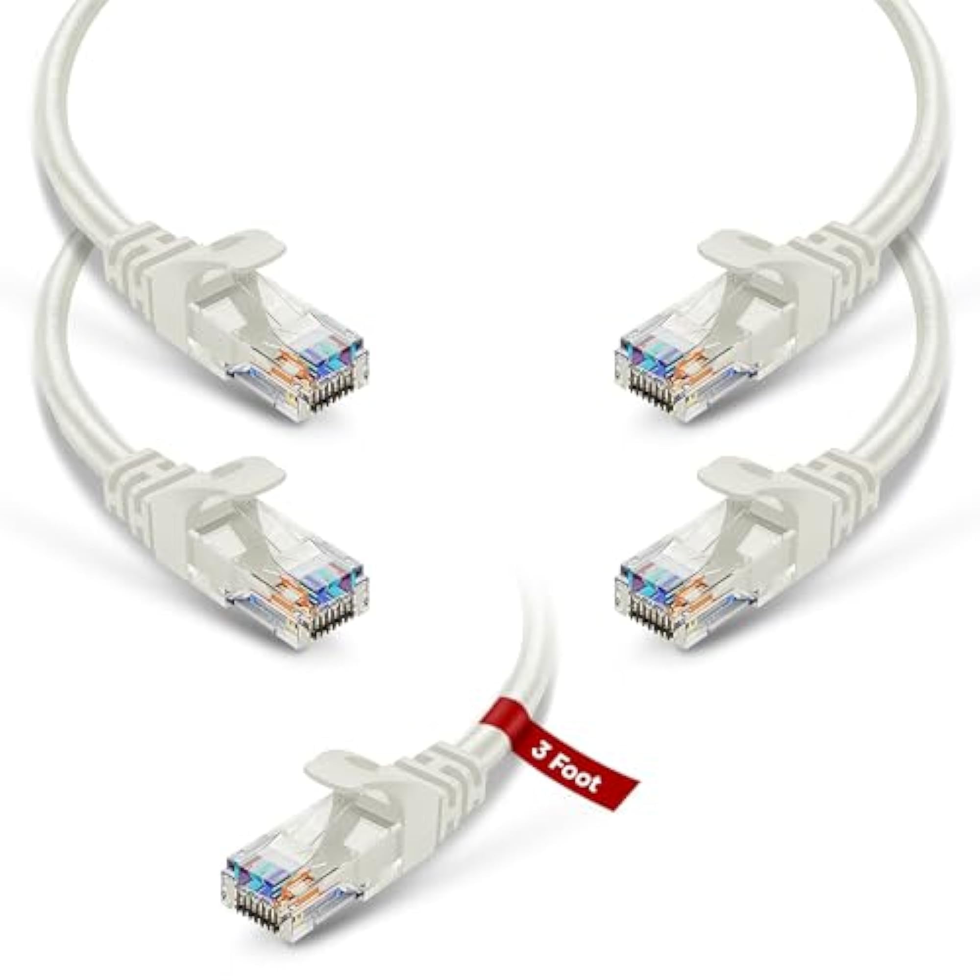 NewYork Cables Cat6 Ethernet 5-Pack 3ft RJ45 LAN UTP Patch Cable White ...