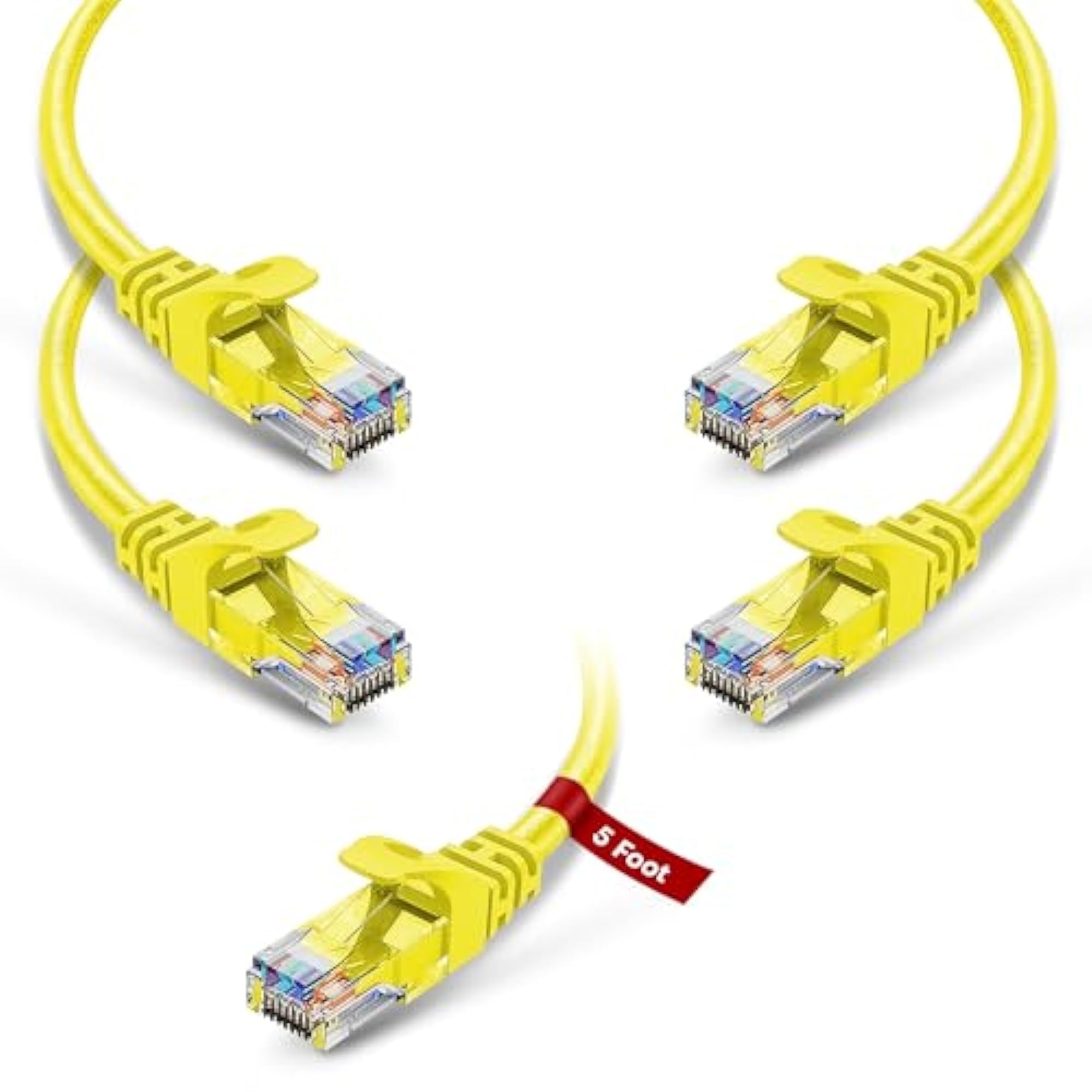 NewYork Cables Cat6 Ethernet Cable 5-Pack, 5ft, RJ45 LAN UTP, Yellow ...