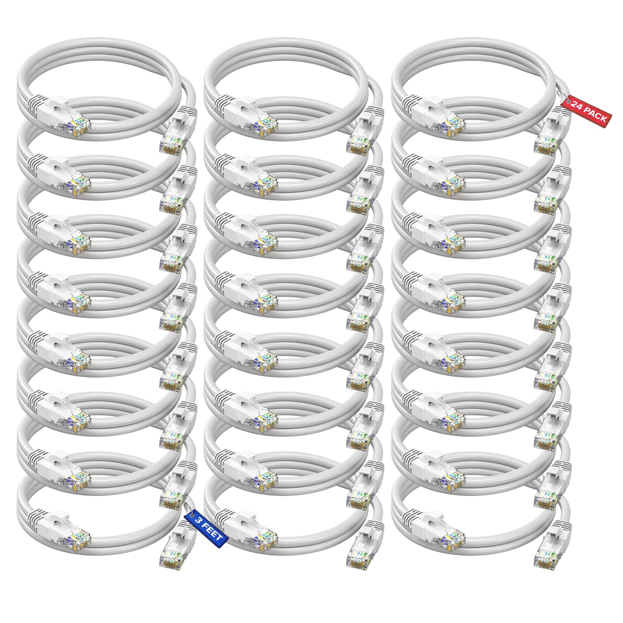 Cat6 Ethernet Cable White 3ft (24-Pack) - Short Ethernet Cable, Patch ...