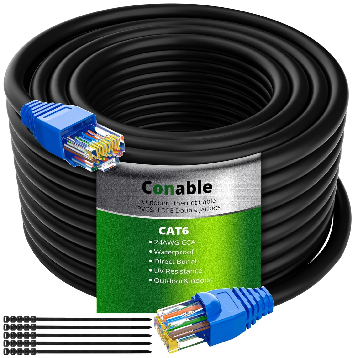 Cat6 Outdoor Ethernet Cable 150ft, Heavy Duty Double Jackets Internet ...