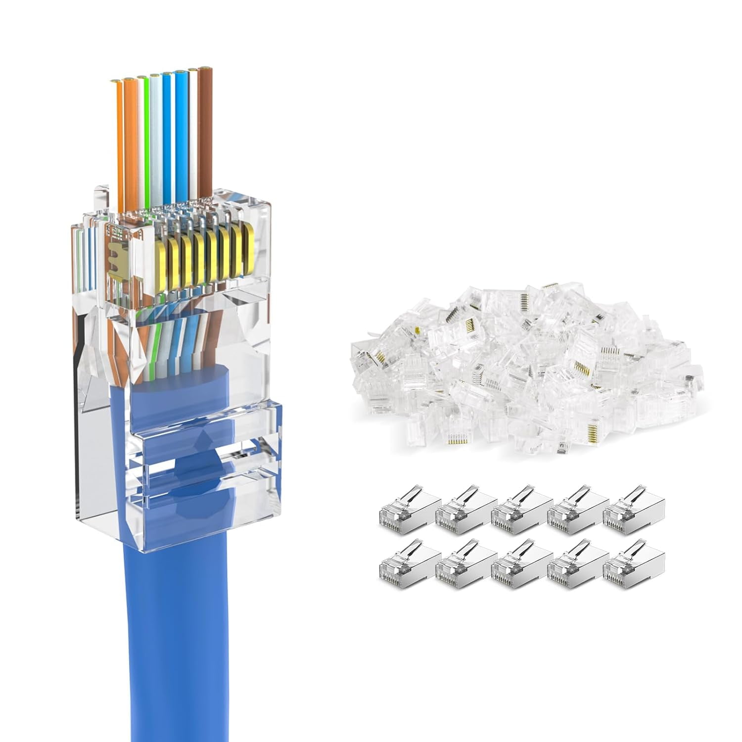 Cat6 Pass Through Connector 110-Pack for Ethernet Cables - Compatible with Cat6/Cat5, Strong ...