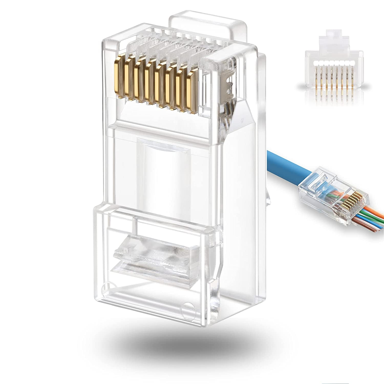 Cat6 RJ45 Connector Pass Through 100 Pack, Premium UTP Ethernet RJ45 ...