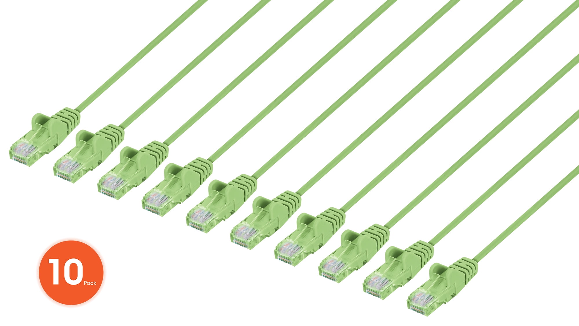 Cat6 Slim Network Patch Cable, 14 ft., Bright Green, 10-Pack, 10G, 250 ...