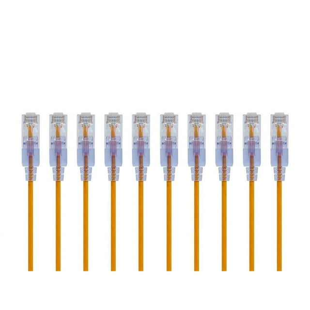 Cat6A 6In Yellow 10-Pk Patch Cable Utp 30Awg 10G Pure Bare Copper Snagless Rj45 Slimrun Series ...
