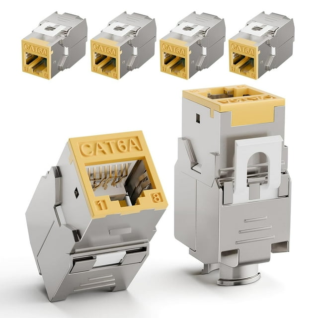 Cat6A Keystone Jacks Shielded 6-Pack, Rj45 180 Degree Ethernet Jack 10 Gbps With Slim Zinc Alloy ...