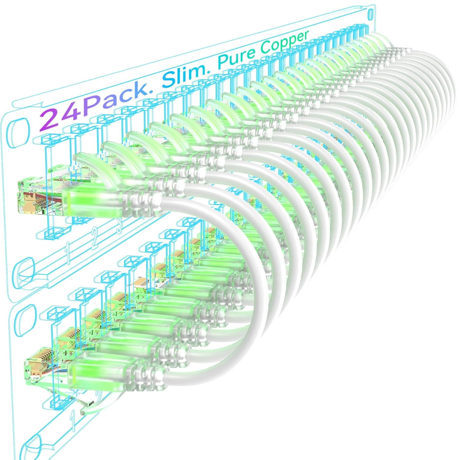 Cat6a Patch Cables Slim 0.5ft (24 Pack), Flexible Ethernet Cable 10G ...