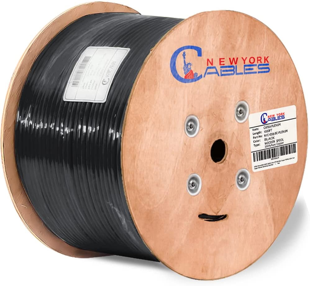 Cat6a Plenum Bulk Ethernet Cable 1000ft Spool 750MHz 23AWG Bare Copper ...