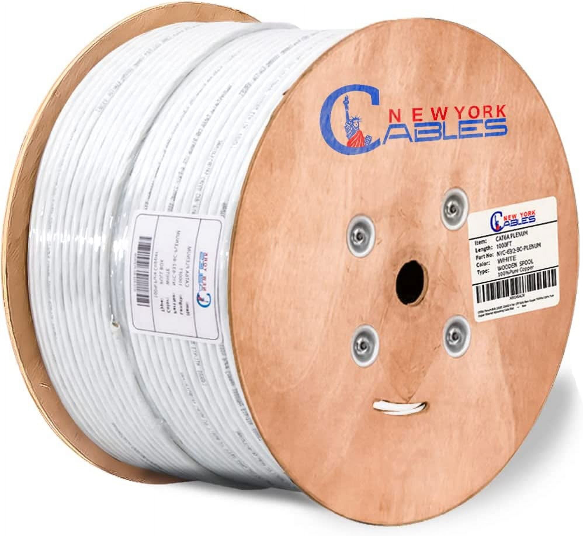 Cat6a Plenum Cable 1000ft - Certified 100% Solid Pure Copper, 23 AWG, 750 MHz, PoE++, UTP 10 GB ...