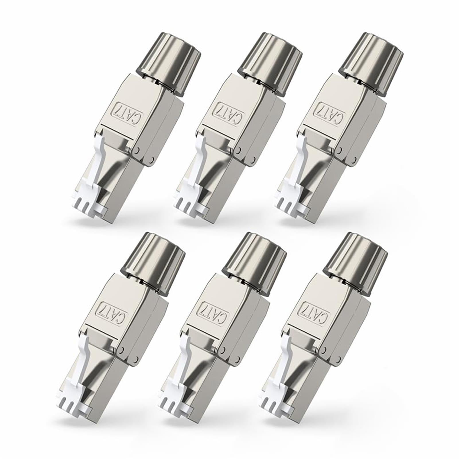 Cat7 Cat6A RJ45 Connector 6-Pack, Tool-Free Zinc Alloy Shielded ...