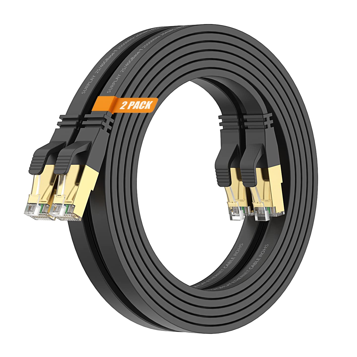 Cat8 2-Pack 6Ft Ethernet Cable,Black-40Gbps Internet Network Patch Cord ...