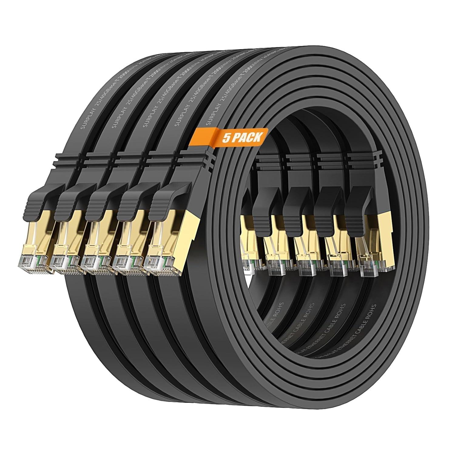Cat8 5-Pack 10Ft Ethernet Cable,Black-40Gbps Internet Network Patch ...
