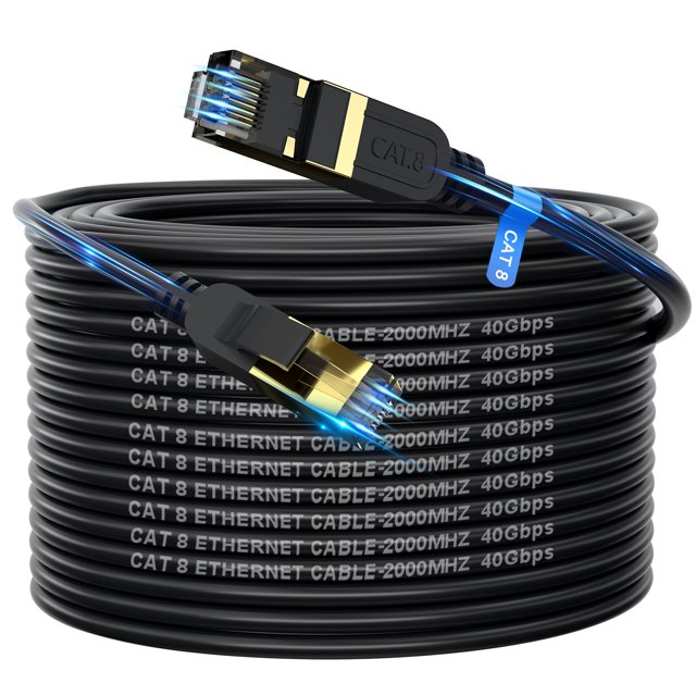 Cat8 Ethernet Cable-150FT, Gold-Plated RJ45 Connector, 26AWG, 40Gbps, 2000Mhz, High-Speed ...