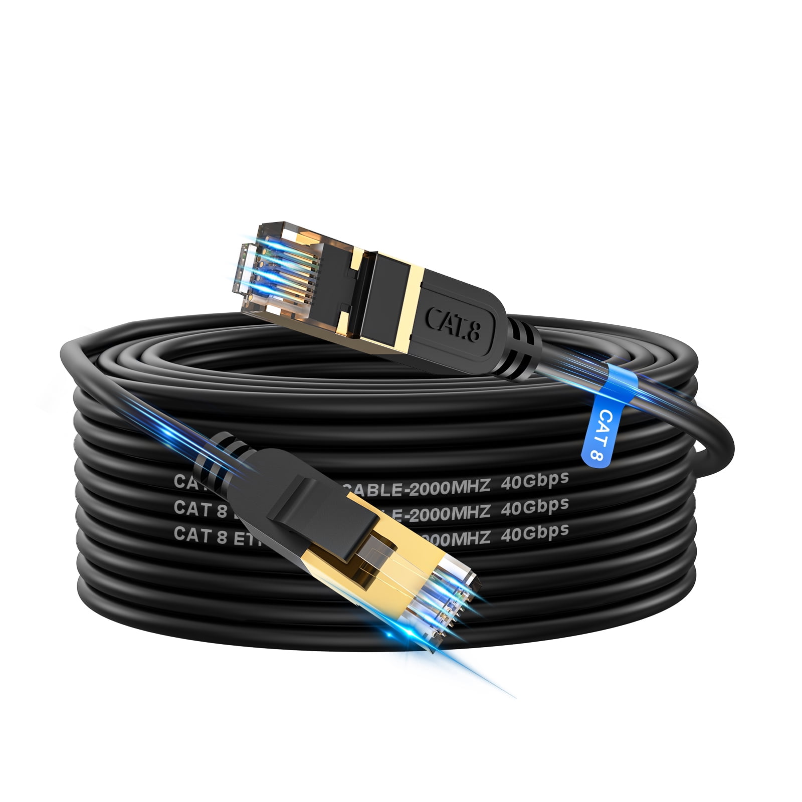 Cat8 Ethernet Cable-40FT, Gold-Plated RJ45 Connector, 26AWG, 40Gbps, 2000Mhz, High-Speed ...