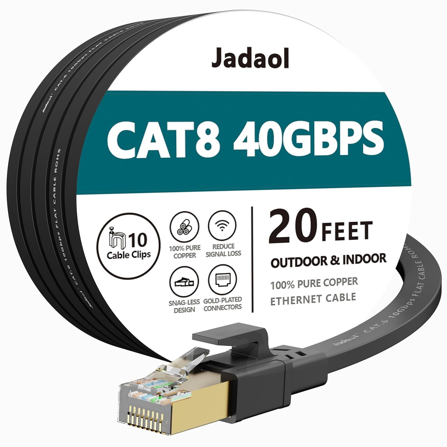 Cat8 Ethernet Cable, Outdoor&Indoor, 20 FT Heavy Duty High Speed Cat 8 ...