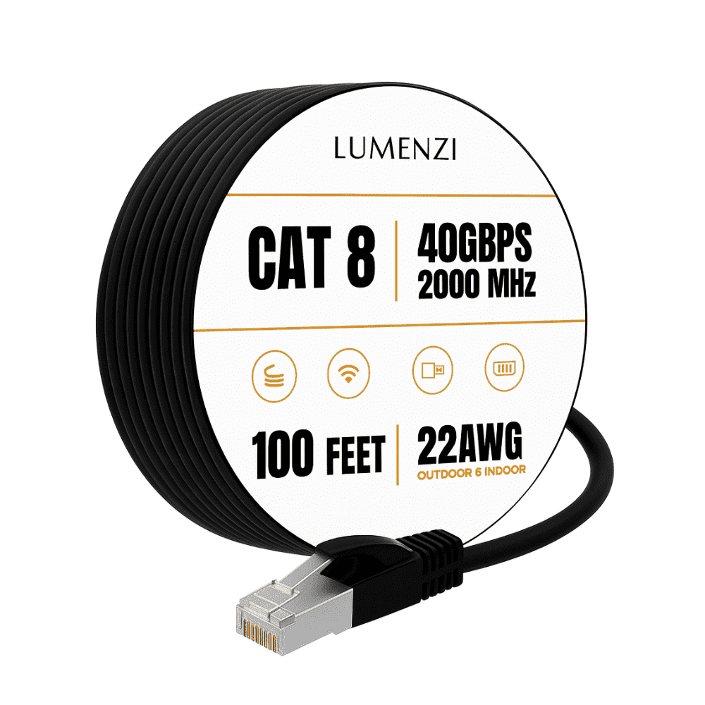 Cat8 Round Ethernet Cable 100ft, 1 Pc Pack, 40Gbps 2000MHz Network ...