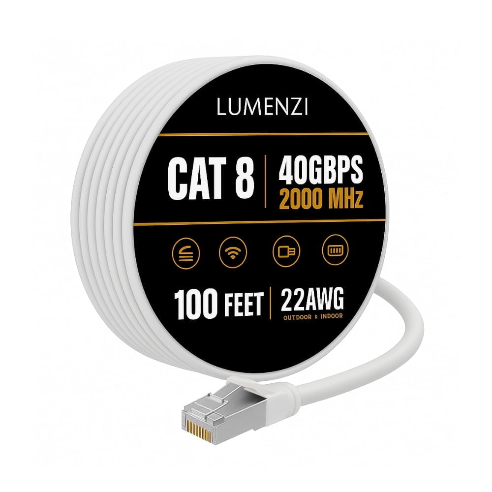 Cat8 Round Ethernet Cable 100ft, 1 Pc Pack, 40Gbps 2000MHz Network Patch Cord, S/FTP Shielded ...