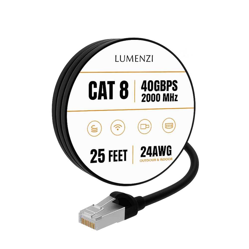 Cat8 Round Ethernet Cable 25ft, 1 Pc Pack, 40Gbps 2000MHz Network Patch ...
