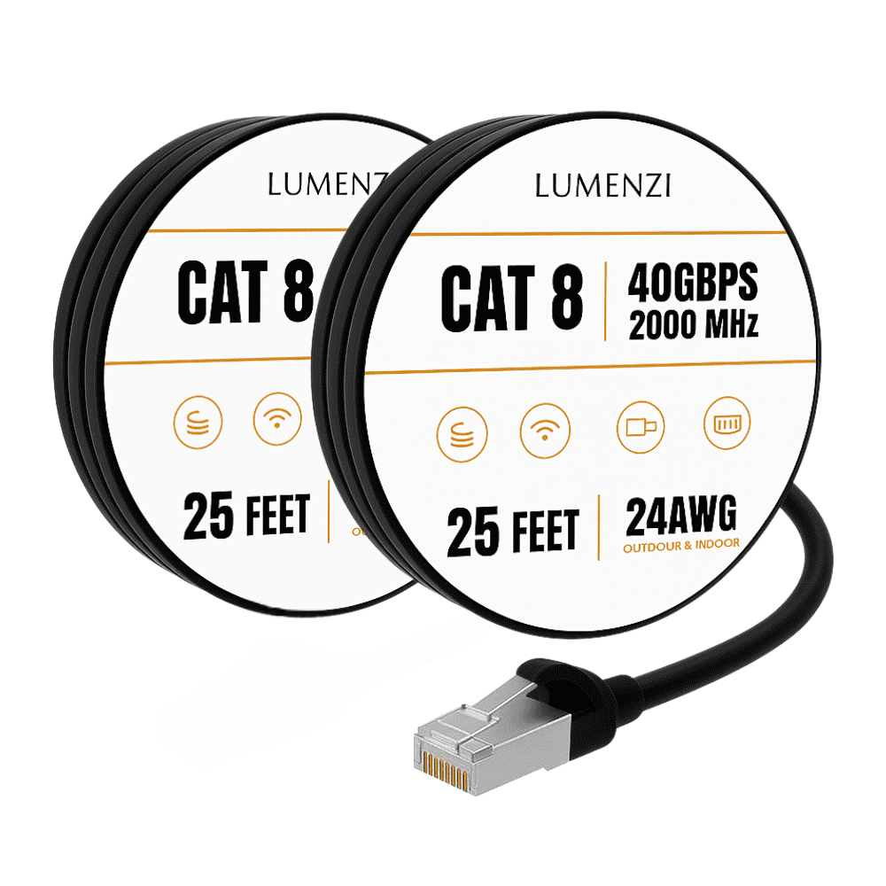 Cat8 Round Ethernet Cable 25ft, 2 Pc Pack, 40Gbps 2000MHz Network Patch ...