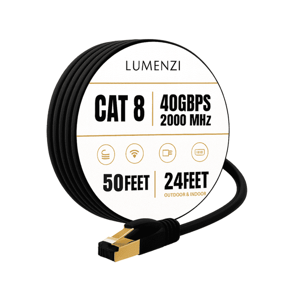 Cat8 Round Ethernet Cable 50ft, 1 Pc Pack, 40Gbps 2000MHz Network Patch ...