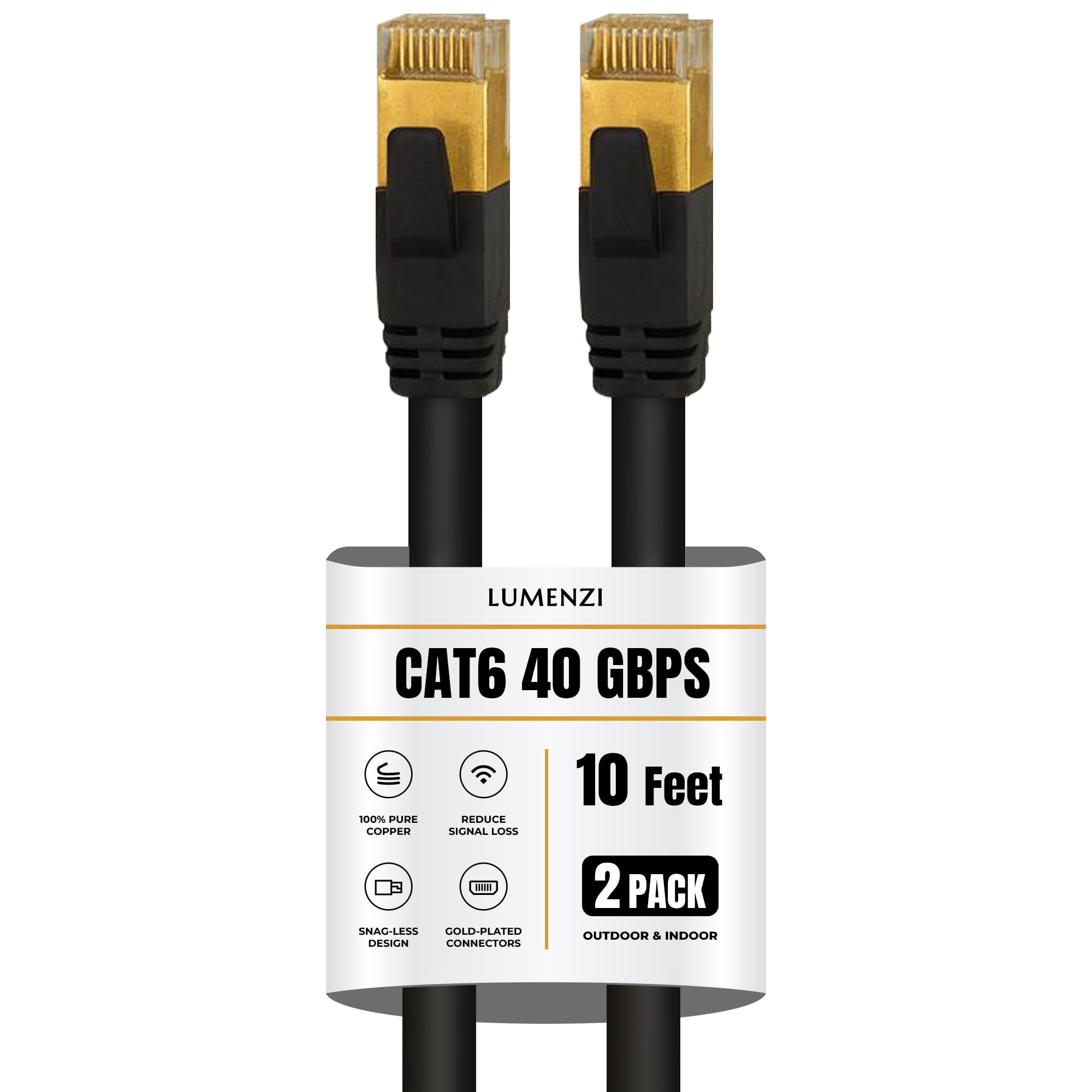 Cat8 Round Ethernet Cable 50ft, 2 Pc Pack, 40Gbps 2000MHz Network Patch ...