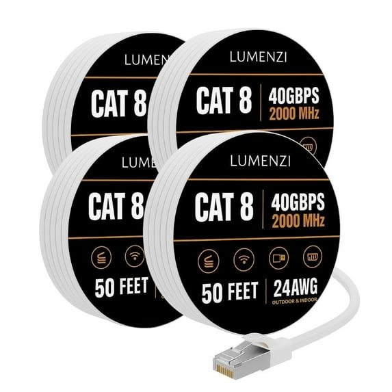 Cat8 Round Ethernet Cable 50ft, 4 Pc Pack, 40Gbps 2000MHz Network Patch ...
