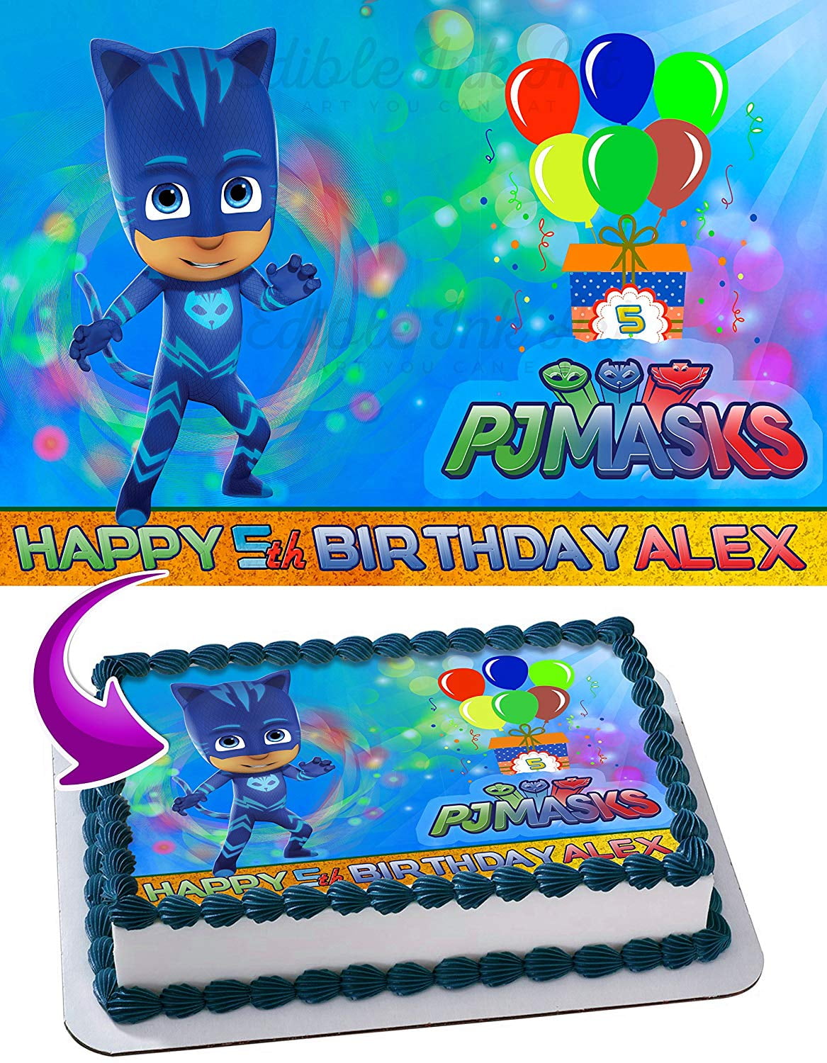 CatBoy PJ MASKS Edible Cake Image Topper Personalized Birthday Party 1/ ...