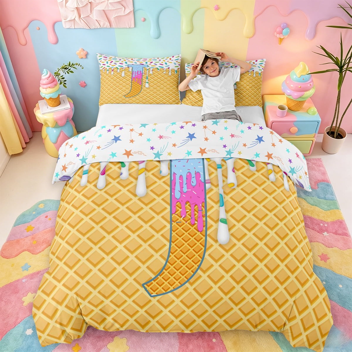 Catabedysis 3D Cartoon Letter J Bedding For Boys,Abstract Geometric ...