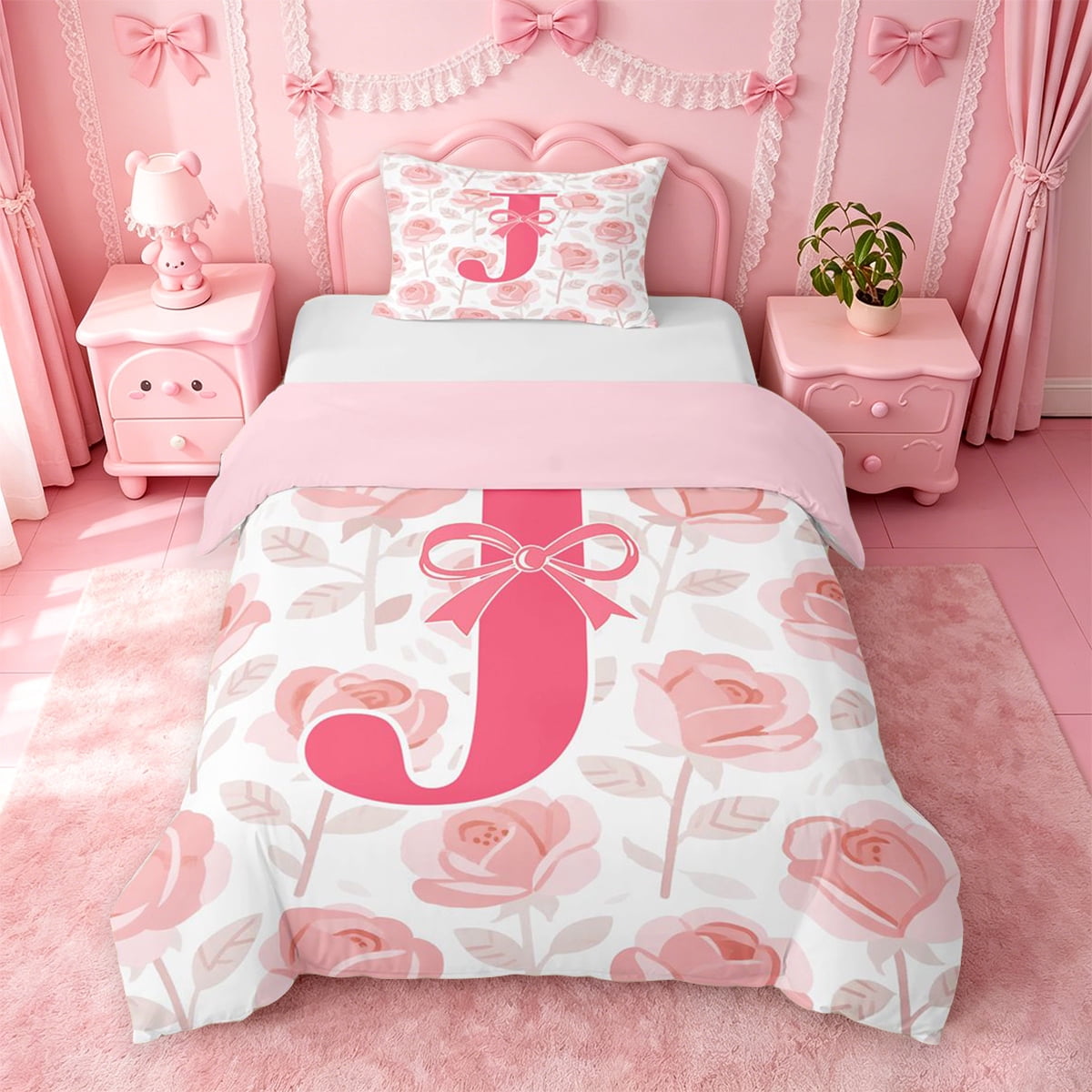 Catabedysis 3D Cartoon Letter J Twin Duvet Cover,Pink Rose Print Twin ...
