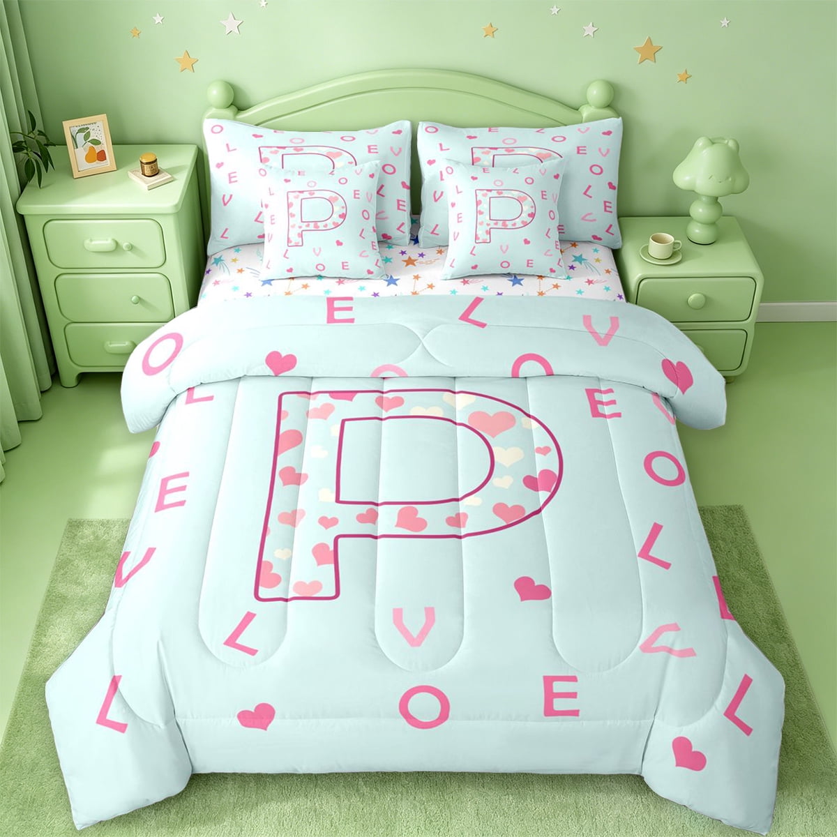Catabedysis Alphabet Letters P 7pcs Queen Bedding,Cute Heart Pattern ...