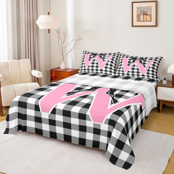 Catabedysis Black Bows Letter W Bed Sheets,Girly Bowknot Full Size ...