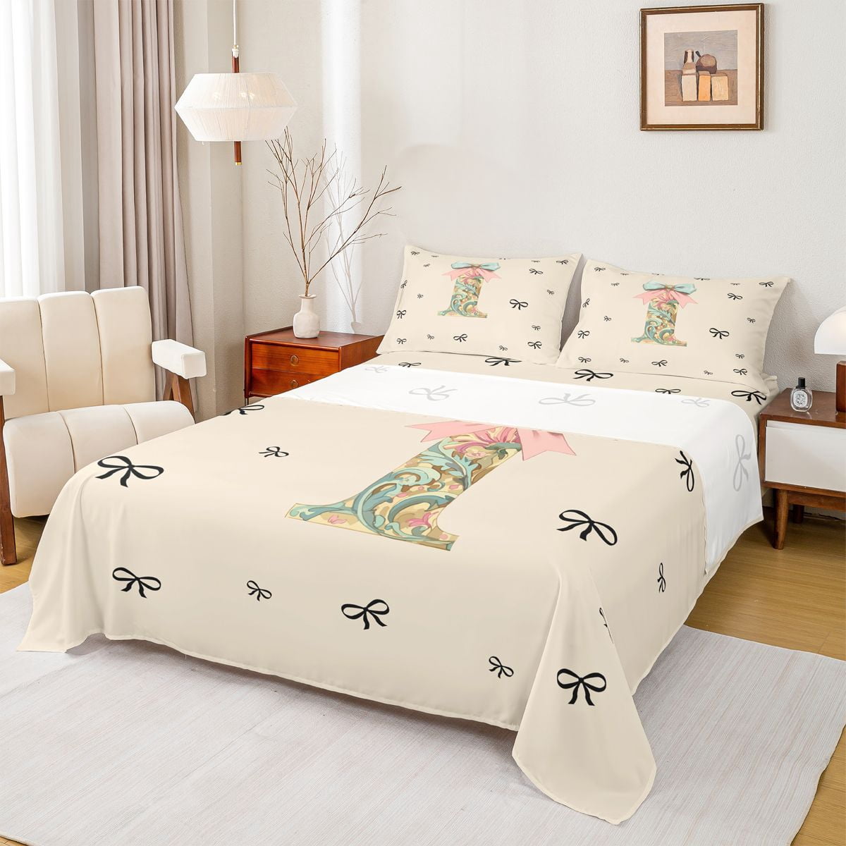 Catabedysis Black Ribbon Bowknot Queen Sheets,3D Cartoon Monogrammed I ...