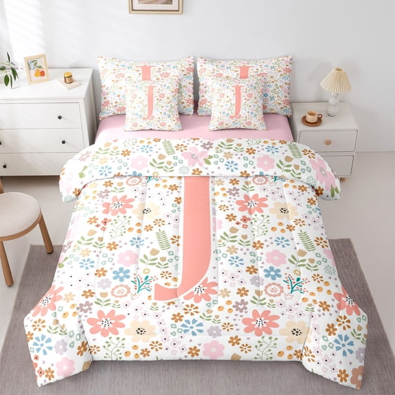 Catabedysis Bohemian Style Letter J 7-Piece Twin Bedding,Cartoon Floral ...