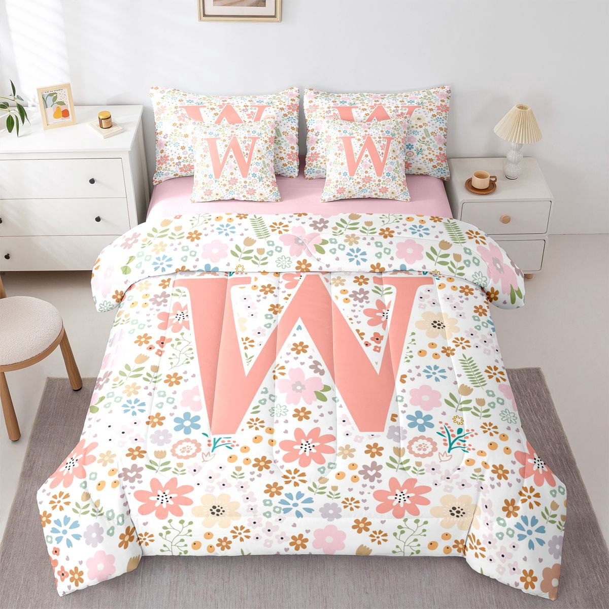 Catabedysis Bohemian Style Letter W 7-Piece Twin Bedding,Cartoon Floral ...