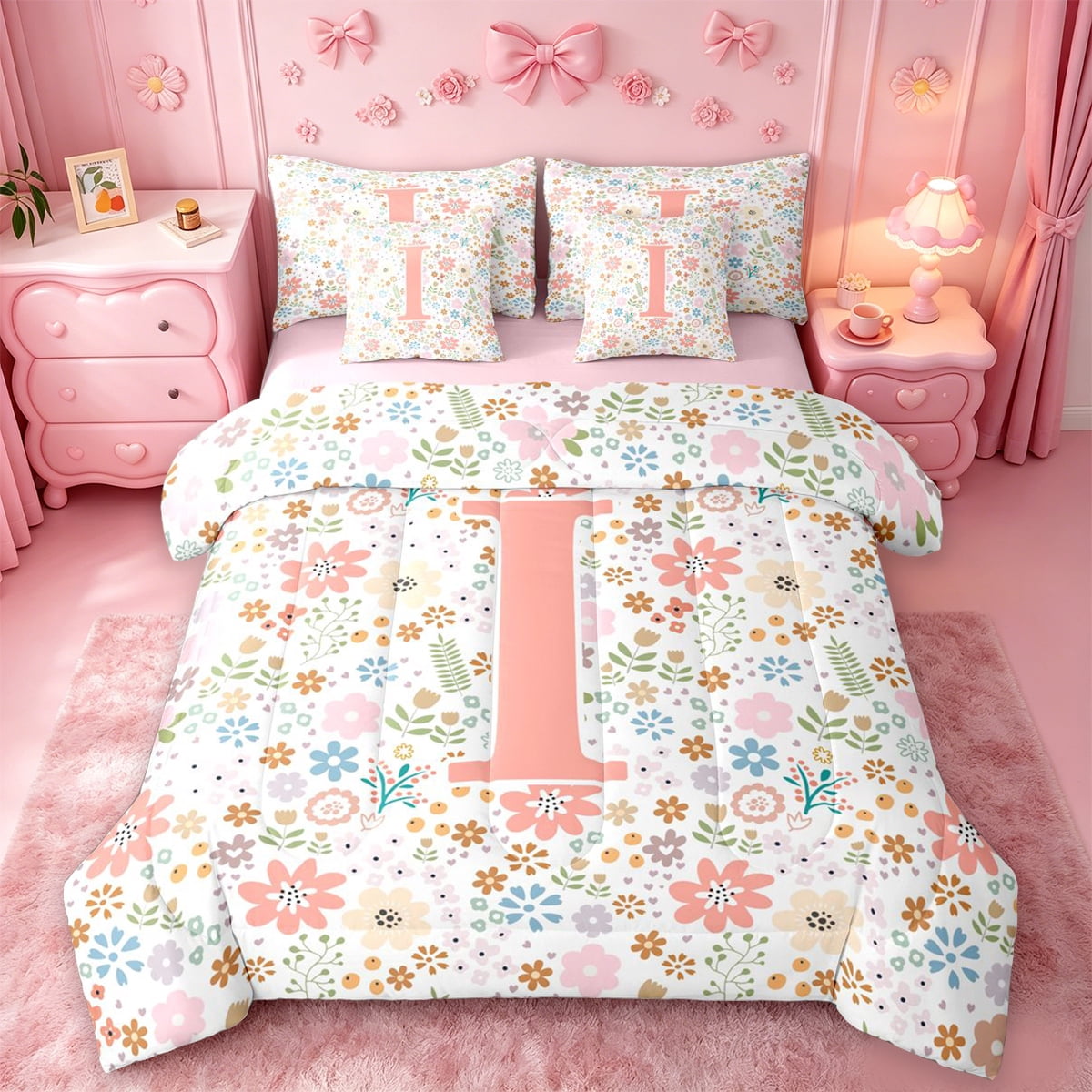 Catabedysis Boho Alphabet I 7-Piece King Bedding,Colorful Cute Flowers ...