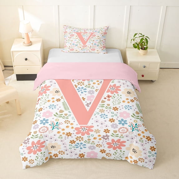 Catabedysis Boho Alphabet V Twin Duvet Cover,Colorful Cute Flowers Twin ...
