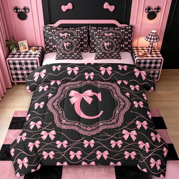 Catabedysis Bowknot Alphabet Print 7 Pieces Full Size Bedding Sets,Pink ...
