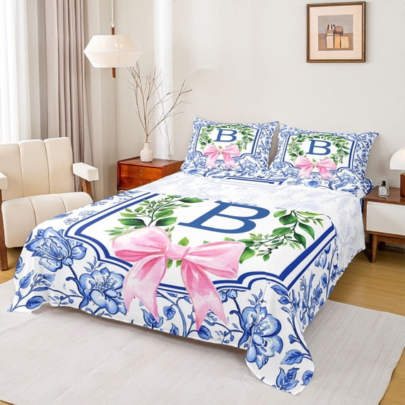 Catabedysis Bowknot Letter Print Bed Sheets,Leaf Wreath Monogrammed B ...