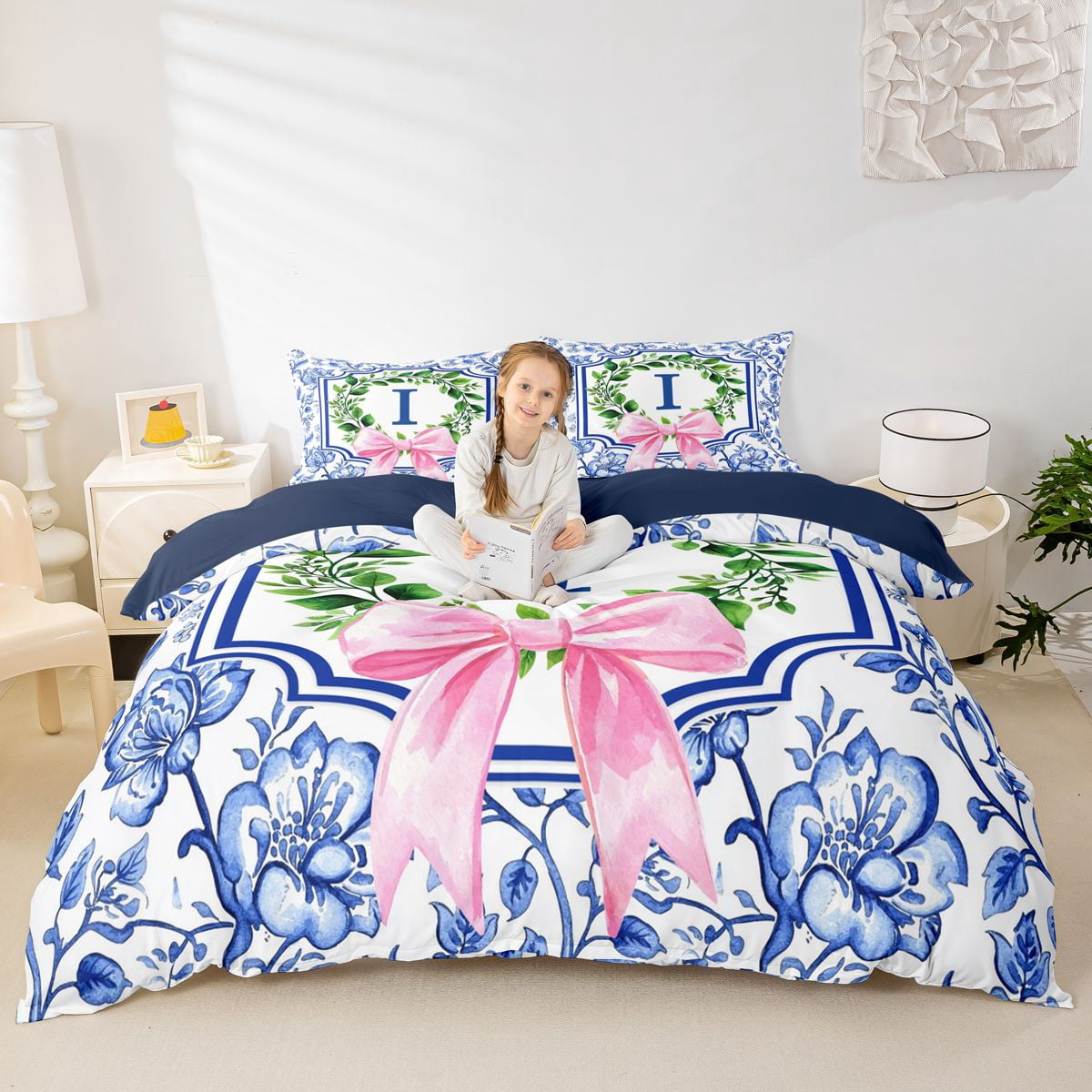 Catabedysis Bows Alphabet I Bedding,Vintage Boho Flowers Duvet Cover ...