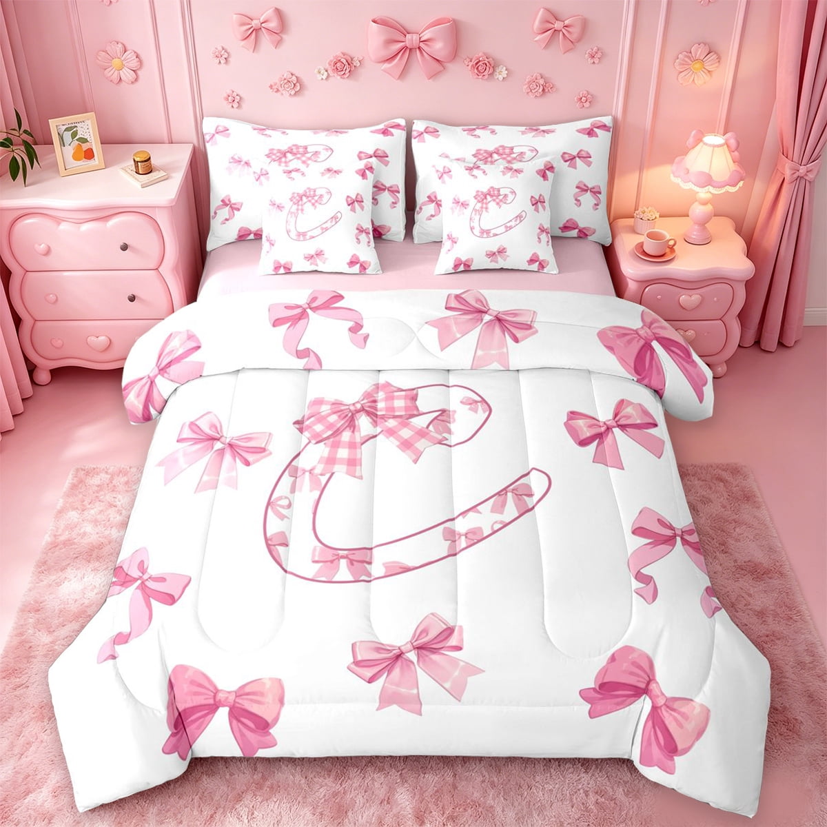 Catabedysis Bowtie Alphabet Print 7-Piece King Bedding,Cute Bows Letter ...