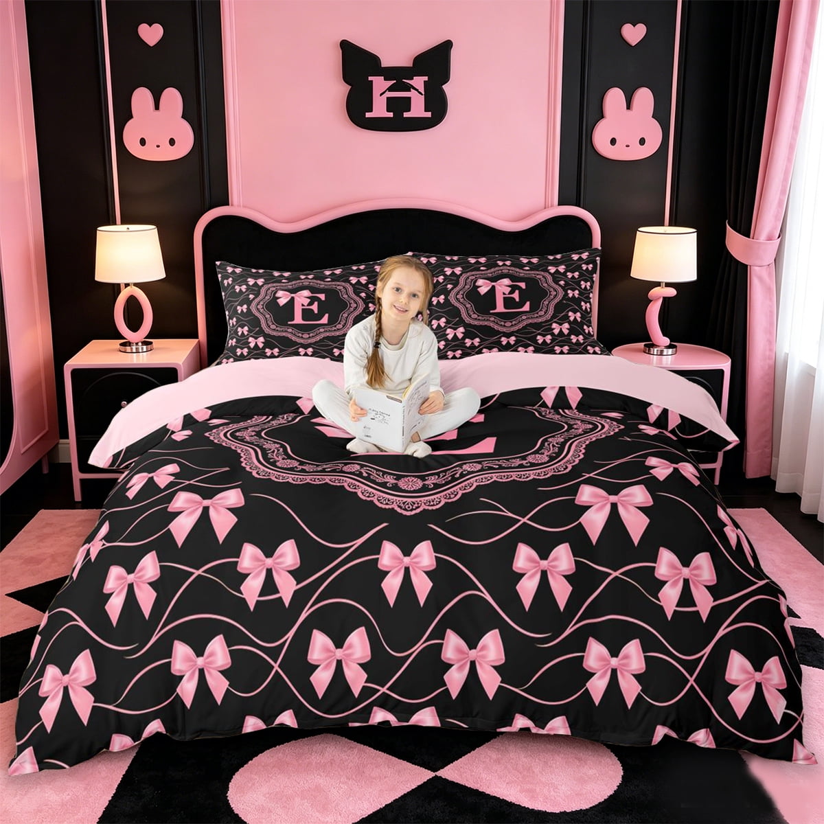Catabedysis Bowtie Initial E Duvet Cover Queen,Cute Coquette Bowknot ...