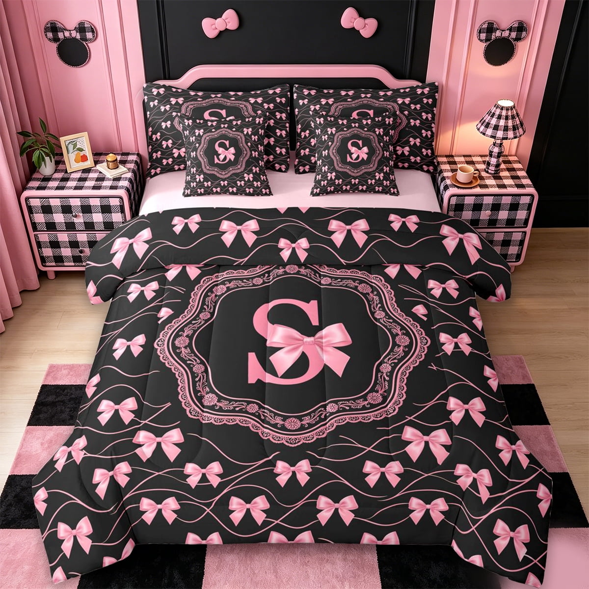 Catabedysis Bowtie Letter S 7-Piece King Bedding,Pink Modern Bowtie ...