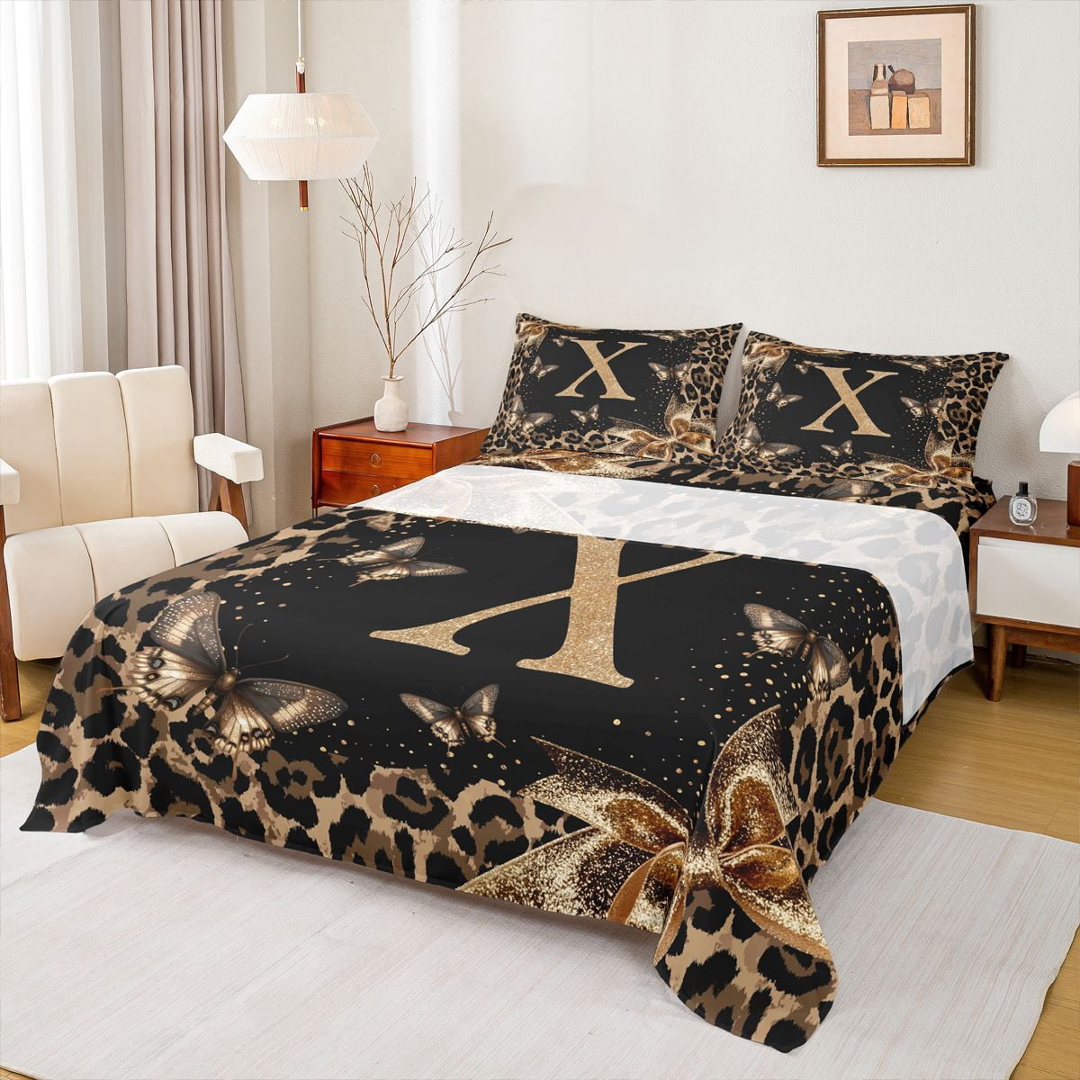 Catabedysis Brown Bows Monogram X Queen Sheets,Classic Fashion Leopard ...
