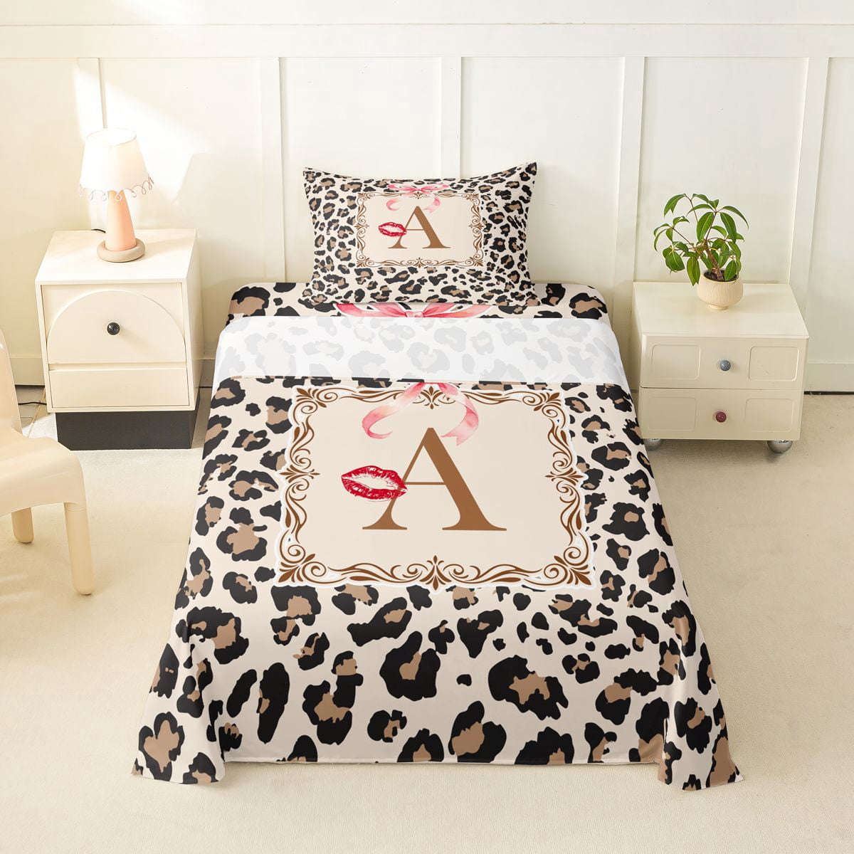 Catabedysis Brown Initial A Twin Sheets,Wild Leopard Print Bedding For ...