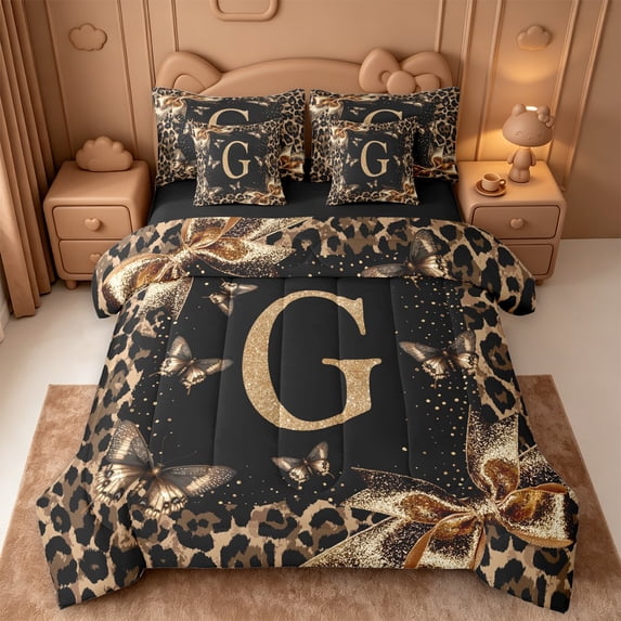 Catabedysis Brown Ribbon Bowknot 7-Piece Twin Bedding,Cheetah Alphabet ...