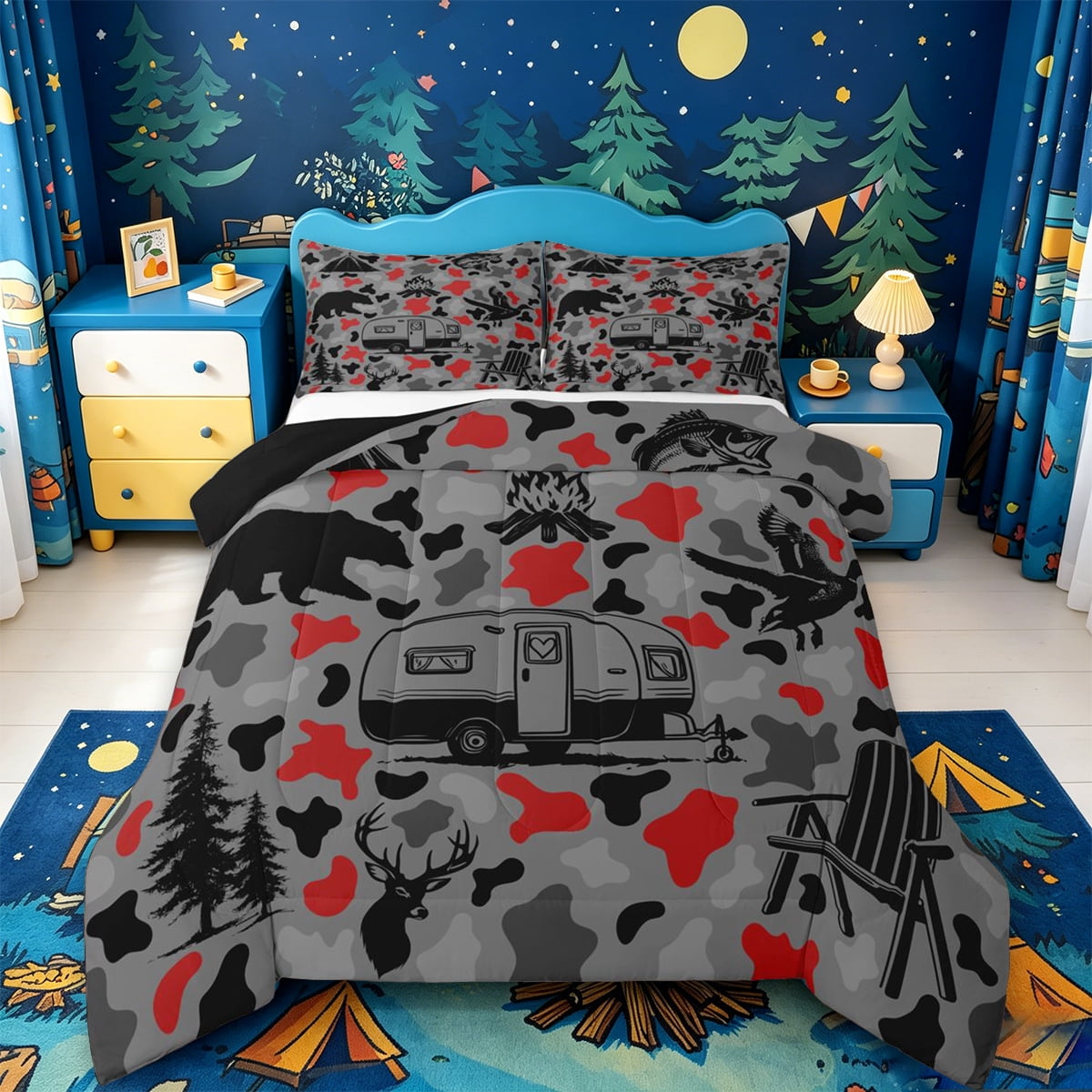 Catabedysis Camo Camping Full Size Comforter Sets,Wildlife Camper ...