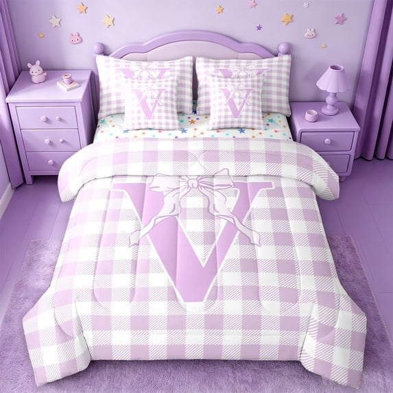 Catabedysis Cartoon Bows Alphabet V 7-Piece King Bedding,Minimalist ...